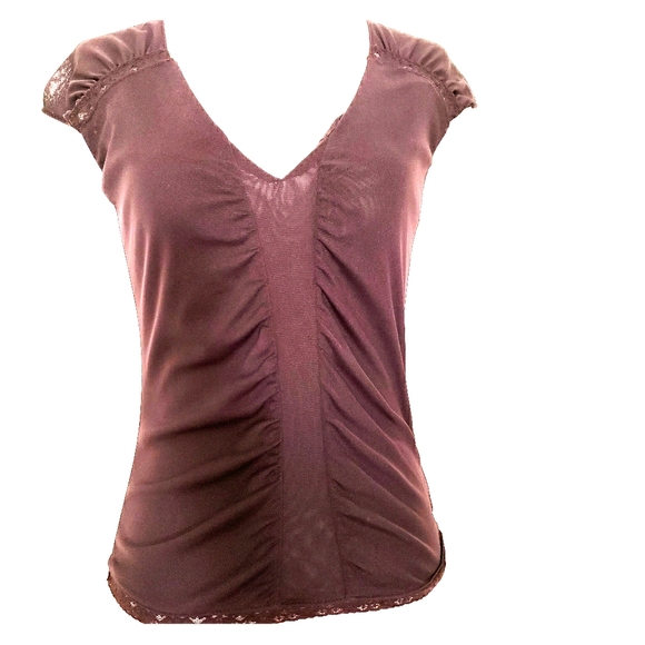 Kenneth Cole | Tops | Kenneth Cole Brown Sheer Gathered Short Sleeve ...